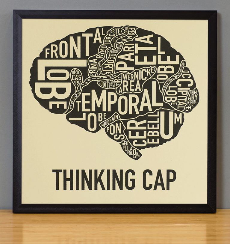 Brain Anatomy Art 12.5" x 12.5" Think Hard Tan & Black Screenprint