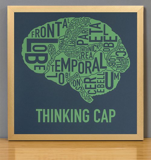 Brain Anatomy Art 12.5" x 12.5" Brain Blues Navy & Green Screenprint