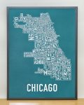 Chicago Neighborhood Map 18" x 24" Sweet Blue Poster