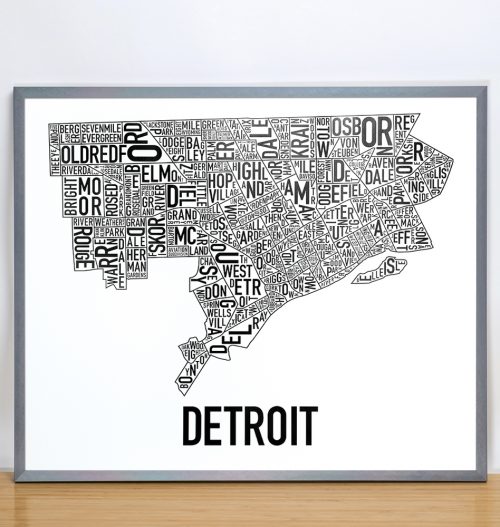 Detroit Neighborhood Map 24" x 20" Classic Black & White Poster