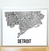 Detroit Neighborhood Map 24" x 20" Classic Black & White Poster