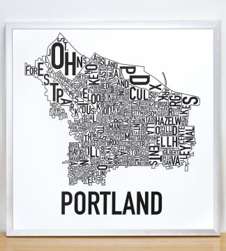 Portland Neighborhood Map 18" x 18" Classic Black & White Poster