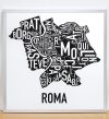Rioni di Roma Map 20" x 20" Classic Black & White Poster