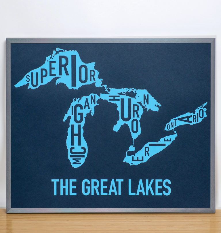 Great Lakes Map 24" x 20" Clear Blue Screenprint