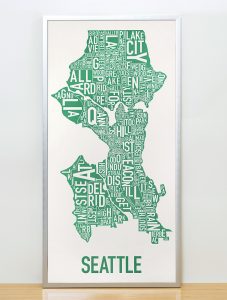 Seattle Neighborhood Map 16" x 32" Emerald City Green Poster