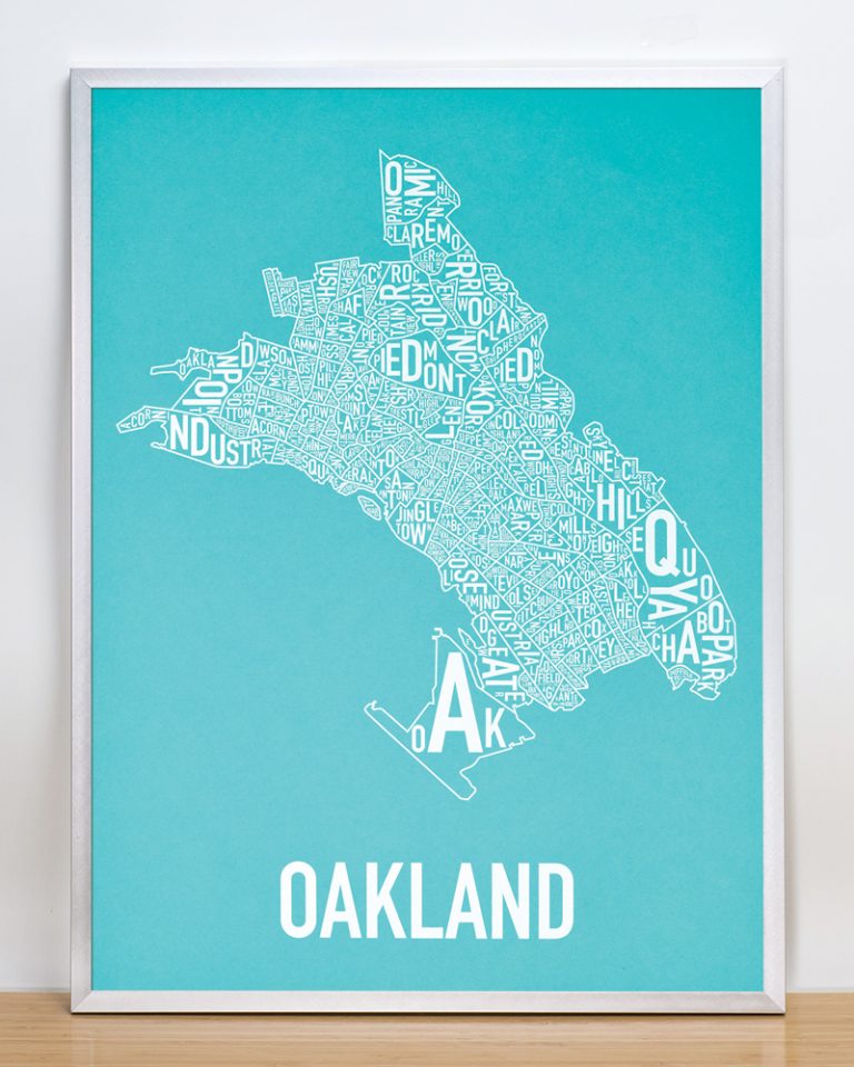 Oakland Neighborhood Map 18" x 24" Bay Blues Screenprint