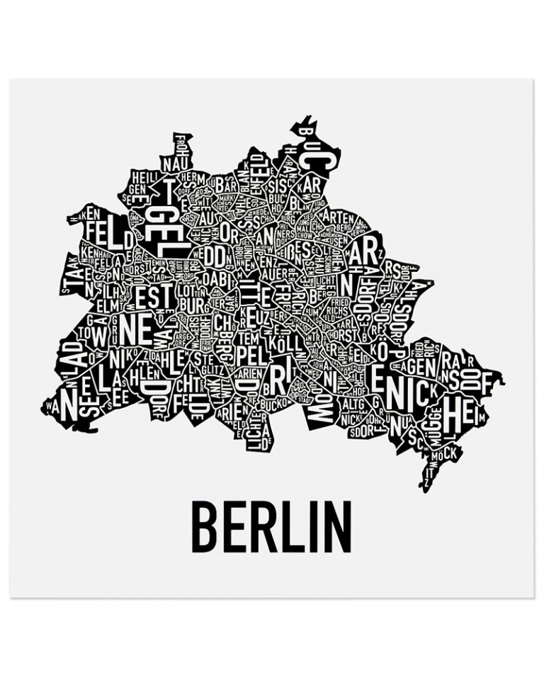 Berlin Neighborhood Map 20" x 20" Classic Black & White Poster
