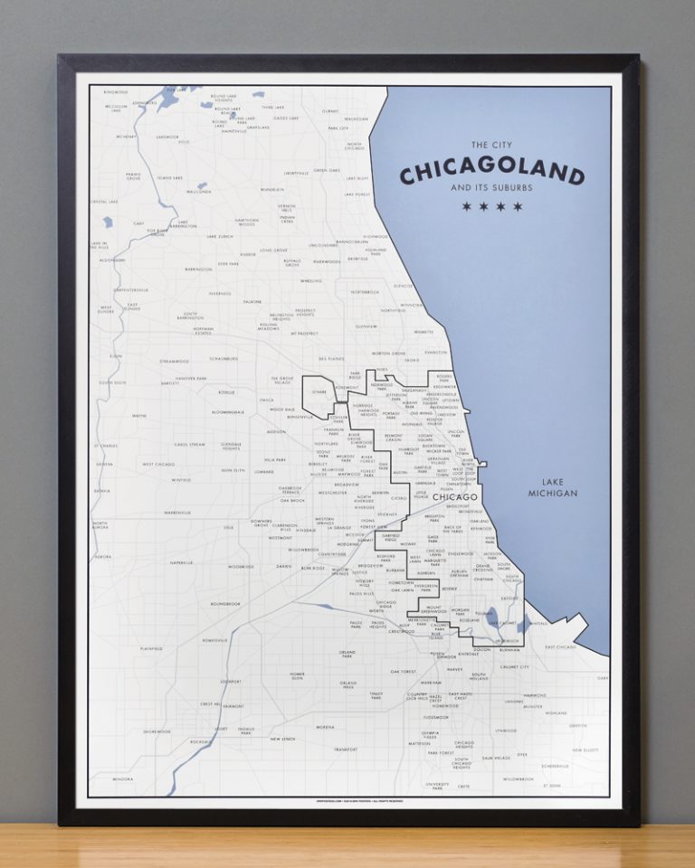 Chicagoland - a Map of Chicago and its Suburbs 18" x 24" Poster