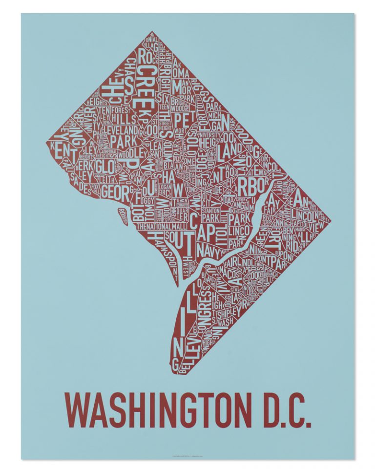 Washington DC Neighborhood Map Posters & Prints - Modern Wall Decor