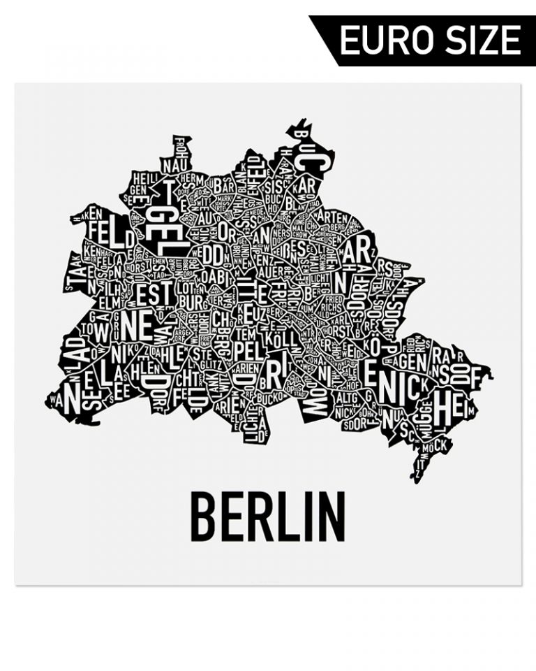 Berlin Neighborhood Map 50cm x 50cm Classic Black & White Poster