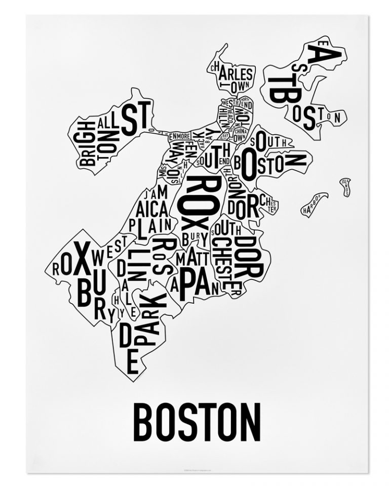 Boston Neighborhoods Map Posters & Prints - Unique, Modern Wall Decor