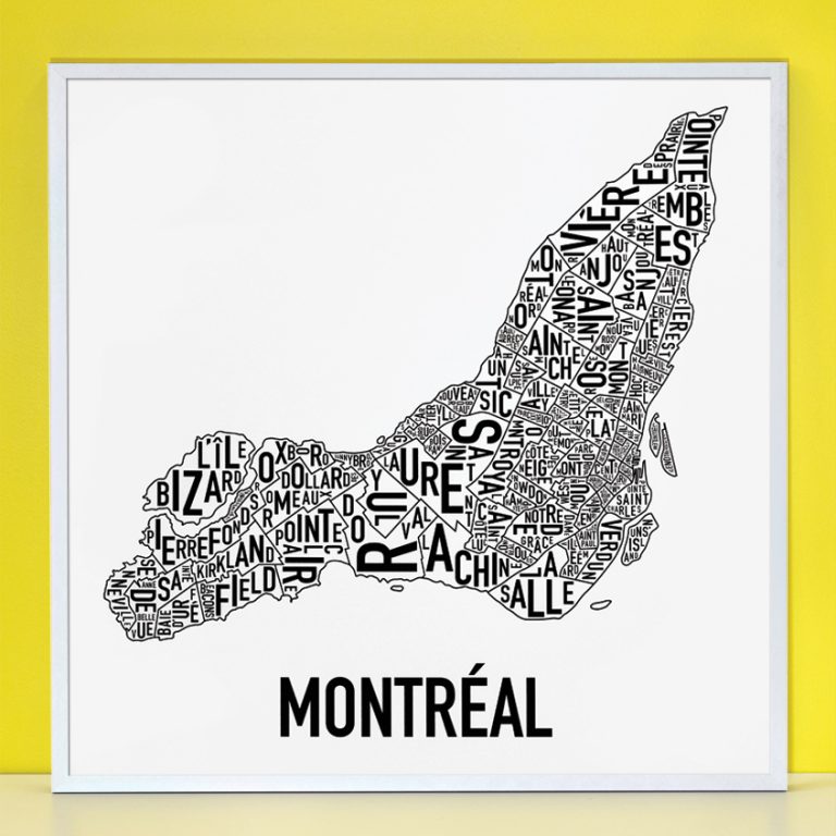 Montreal Neighbourhood Map 24" x 24" Classic Black & White Poster