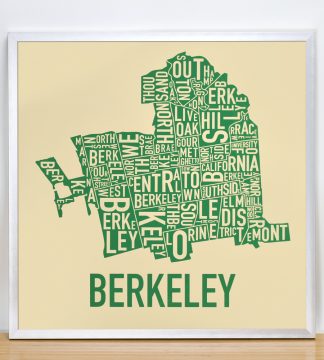 Berkeley Neighborhood Map 18" x 18" Tan & Green Screenprint