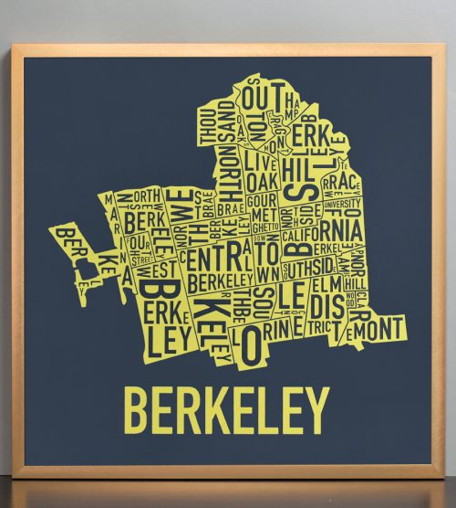 Berkeley Neighborhood Map 18" x 18" Bear Blue Screenprint