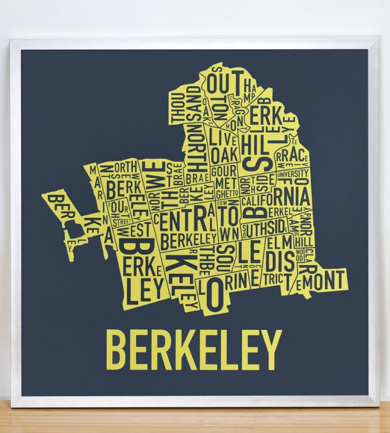 Berkeley Neighborhood Map 18" x 18" Bear Blue Screenprint