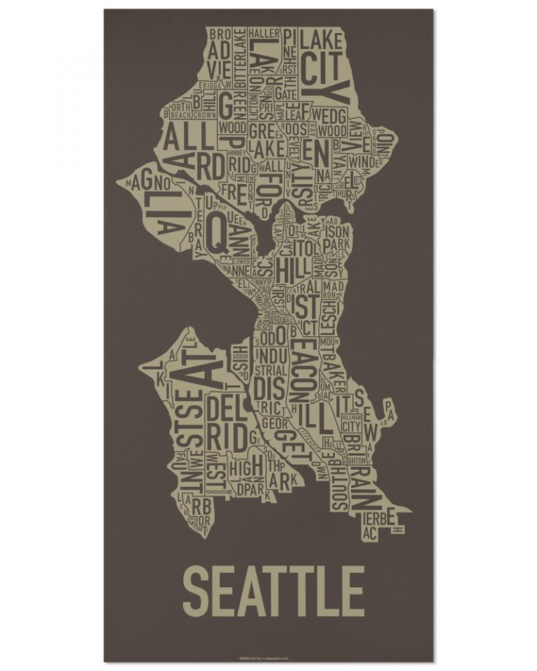 Seattle Neighborhood Type Map Posters & Prints - Made in the USA