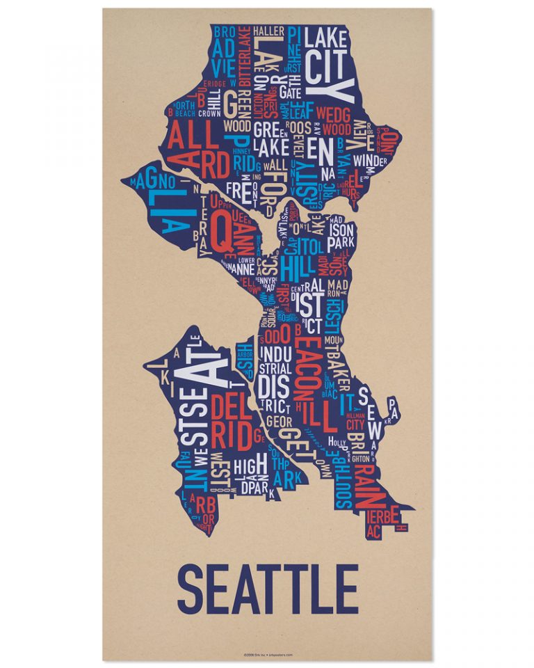 Seattle Neighborhood Type Map Posters & Prints - Made in the USA