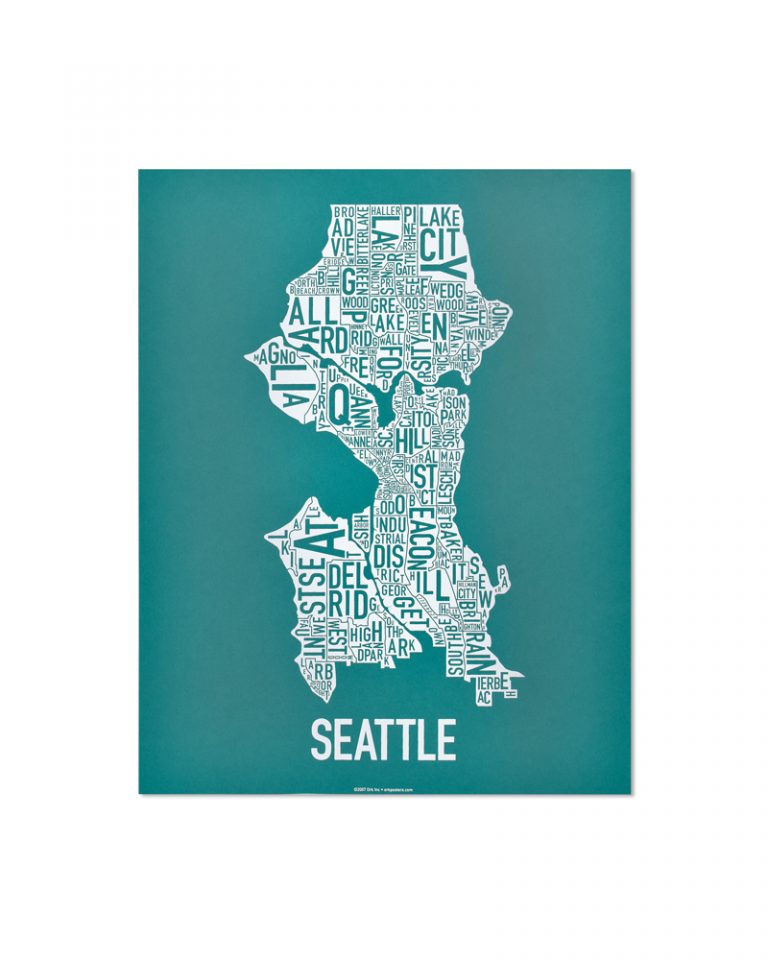Seattle Neighborhood Type Map Posters & Prints - Made in the USA