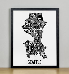 Seattle Neighborhood Map 11" x 14" Classic Black & White Poster