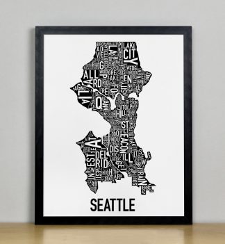 Seattle Neighborhood Map 11" x 14" Classic Black & White Poster