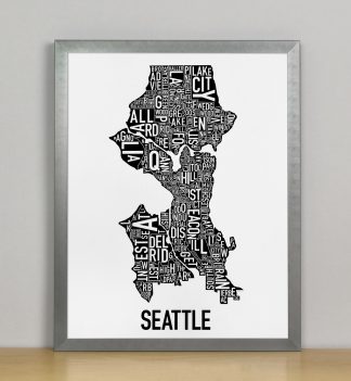 Seattle Neighborhood Map 11" x 14" Classic Black & White Poster