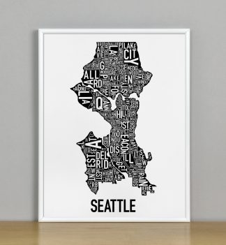 Seattle Neighborhood Map 11" x 14" Classic Black & White Poster