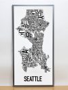 Seattle Neighborhood Map 16" x 32" Classic Black & White Poster