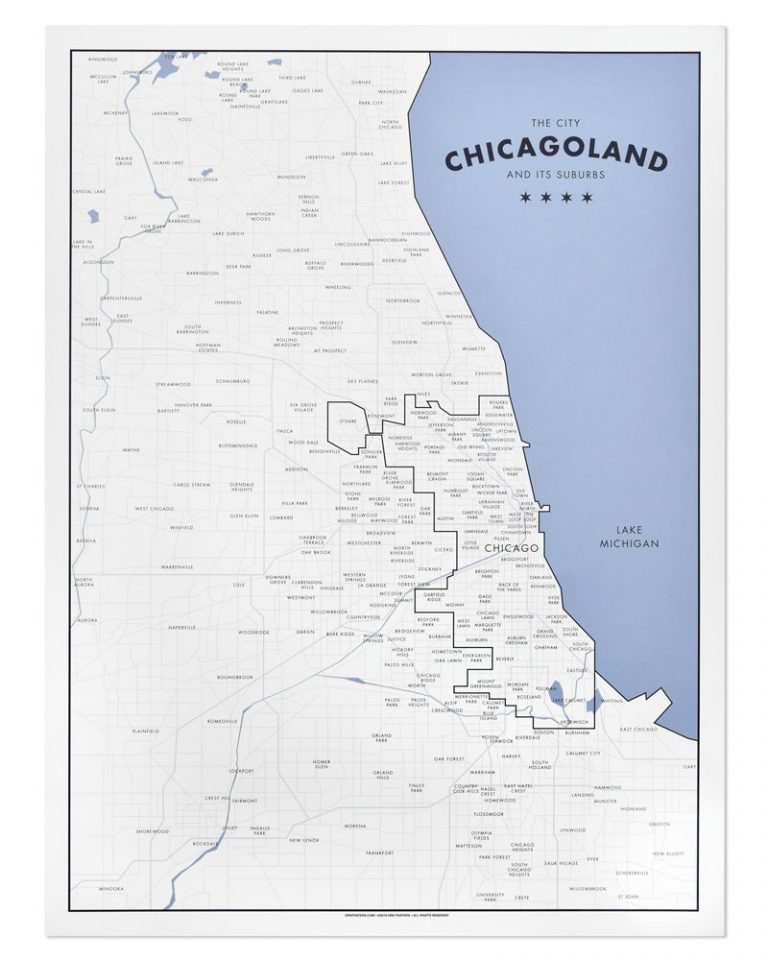 Chicagoland - a Map of Chicago and its Suburbs 18" x 24" Poster