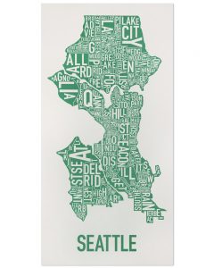 Seattle Neighborhood Map 16" x 32" Emerald City Green Poster