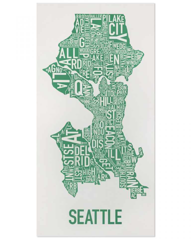 Seattle Neighborhood Type Map Posters & Prints - Made in the USA