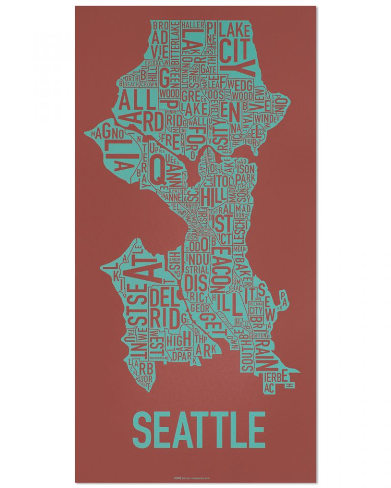 Seattle Neighborhood Type Map Posters & Prints - Made in the USA