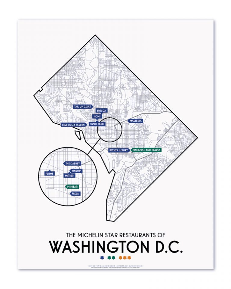 Washington DC 2019 Michelin Star Restaurants Map 11" x 14" Print